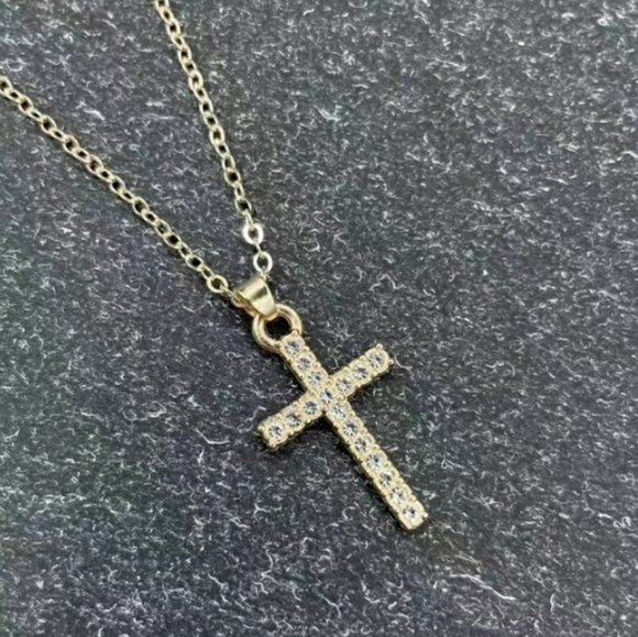 Jewelry | Rhinestone Cross Gold Necklace | Poshmark